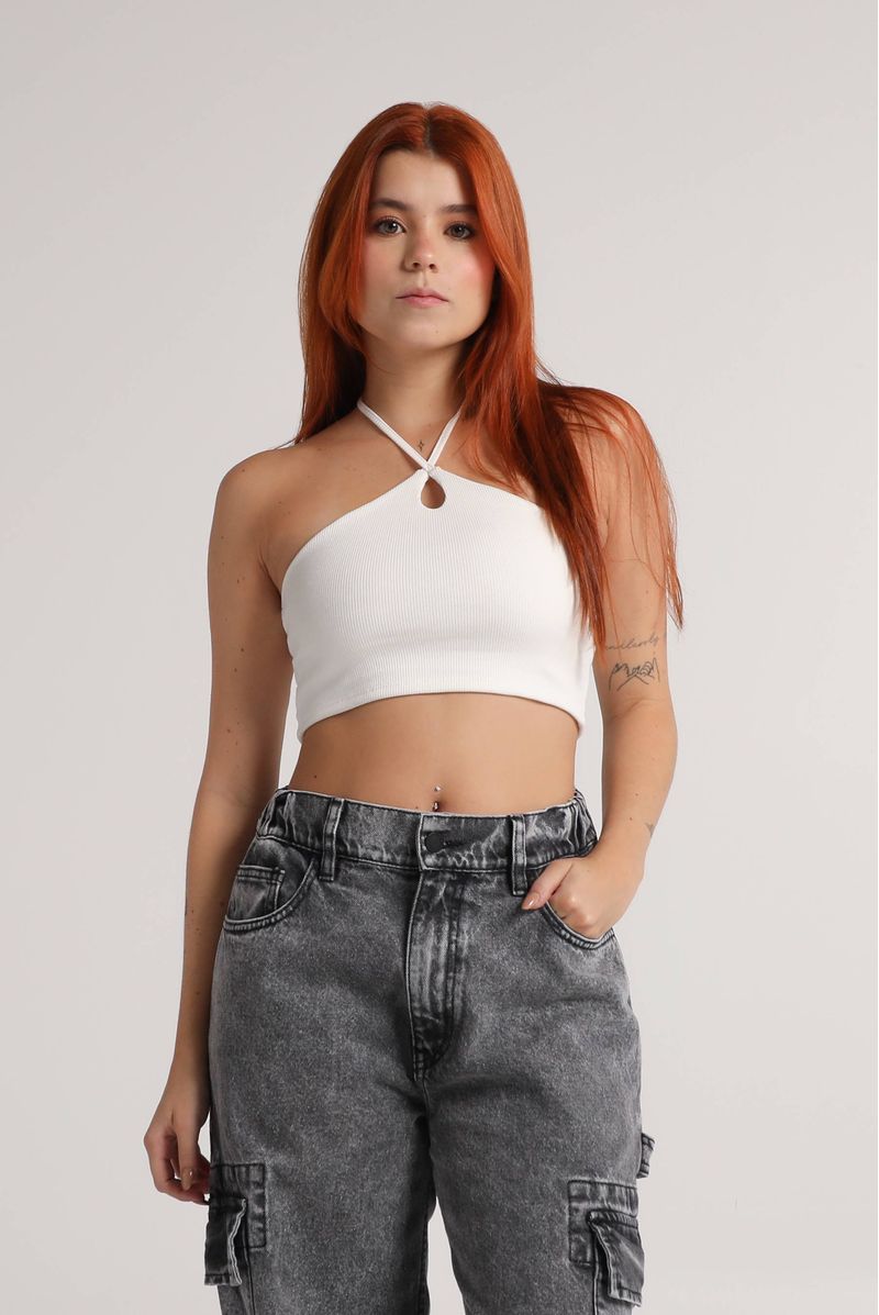 Croptop Blanco Cortes Bodies y tops para mujer