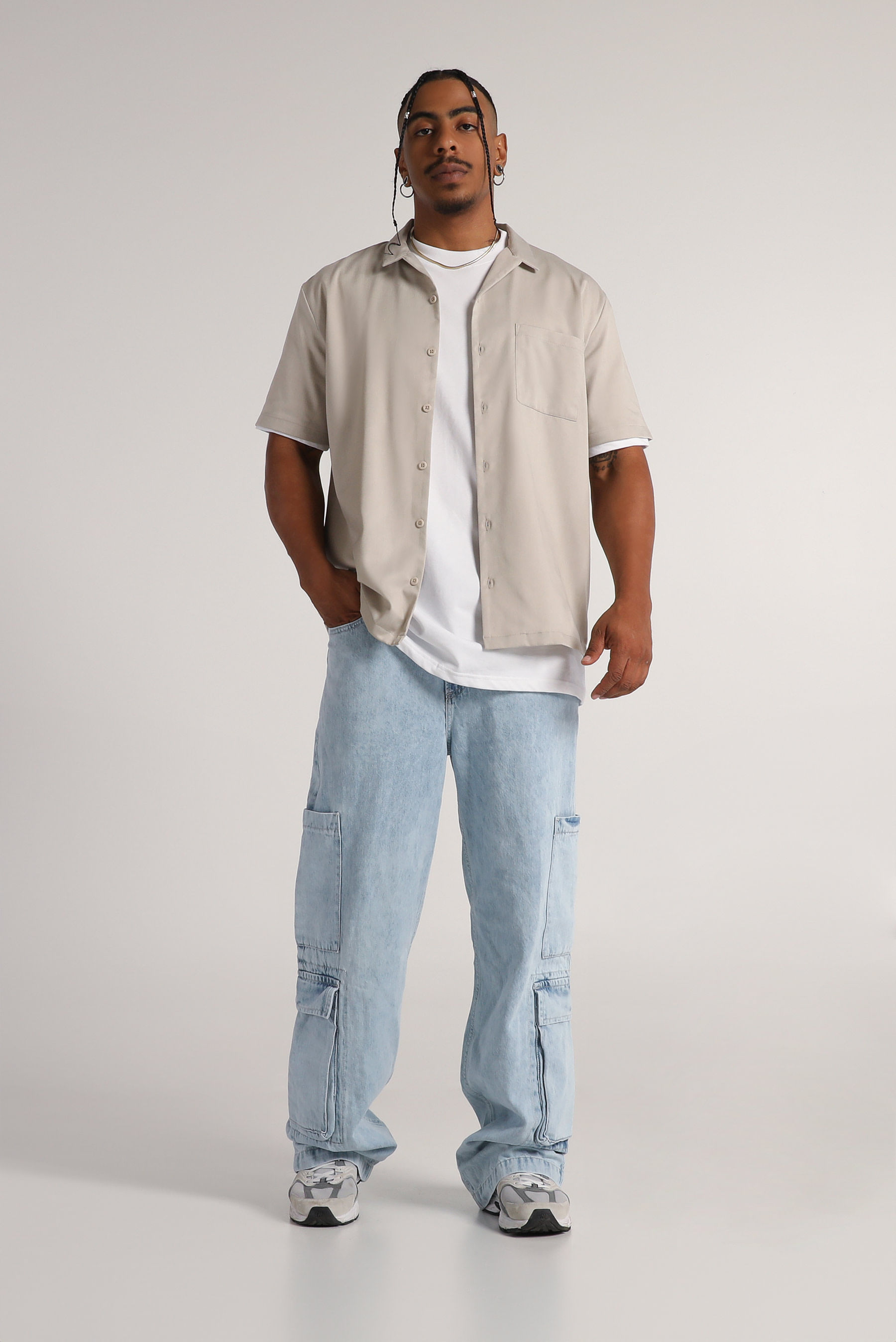 Camisa Box Fit Gris Básico Camisas para hombre