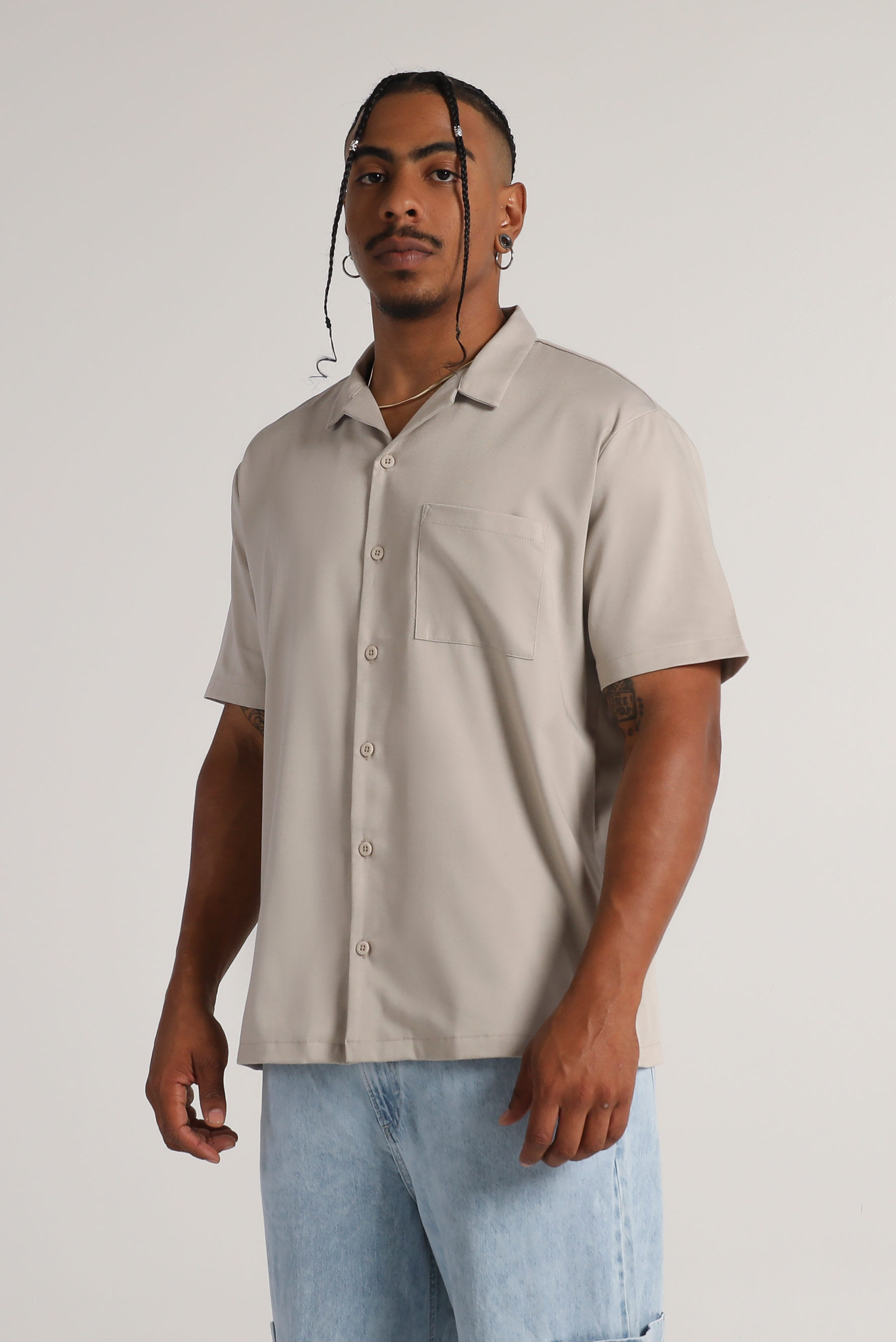 Camisa Box Fit Gris Básico Camisas para hombre