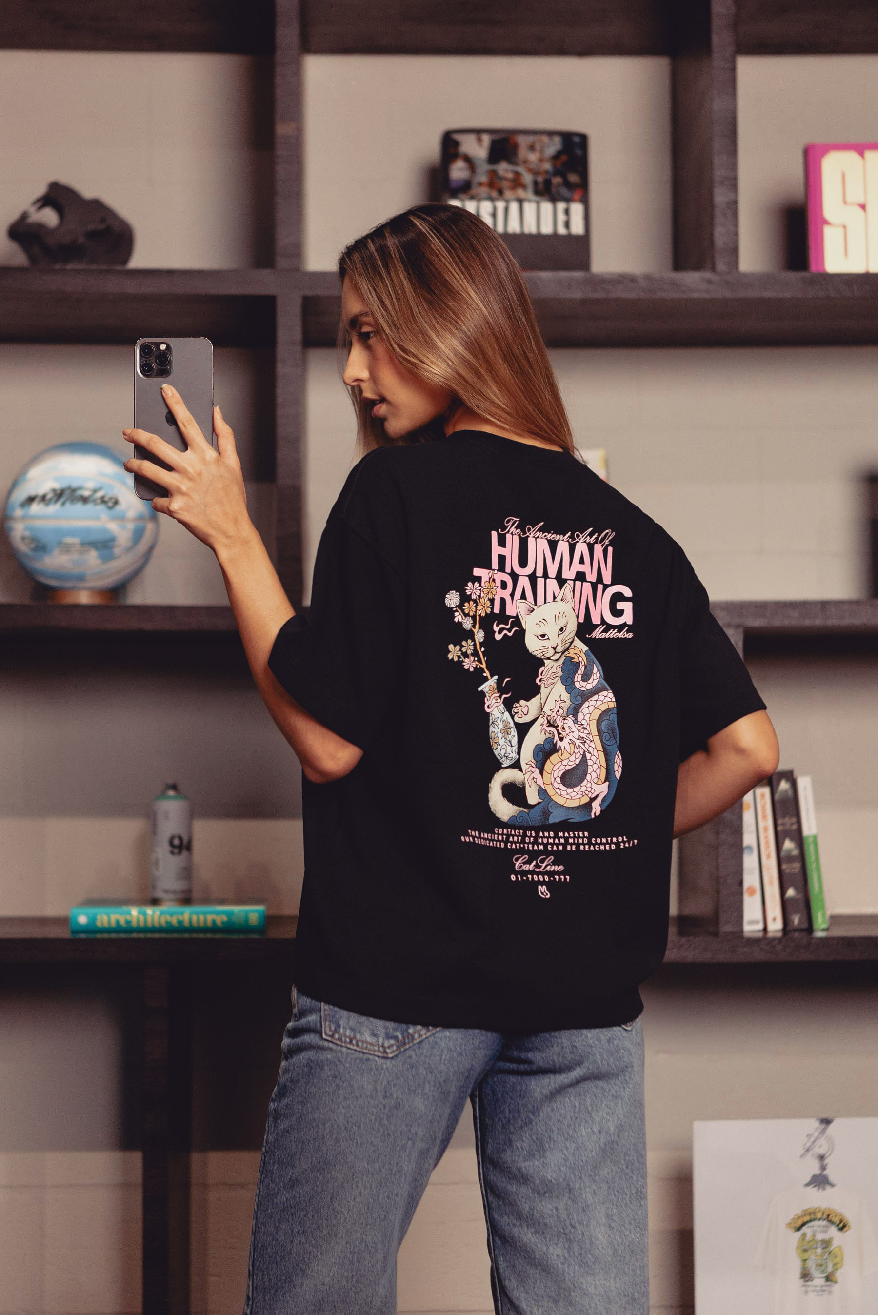 Camiseta Oversize Negro Ilustración Camisetas mujer